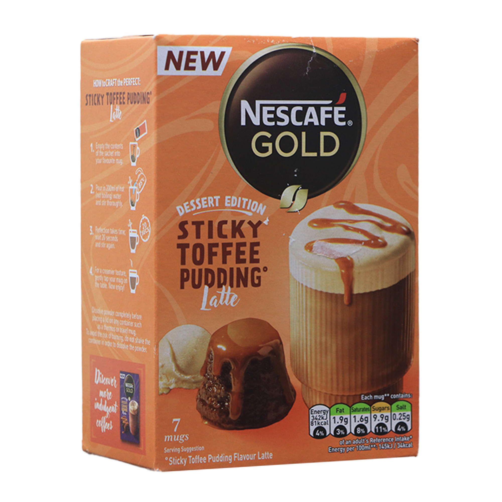 Sachets of Nescafe Gold Sticky Toffee Latte powder