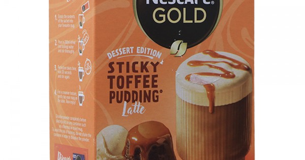 Sachets of Nescafe Gold Sticky Toffee Latte powder